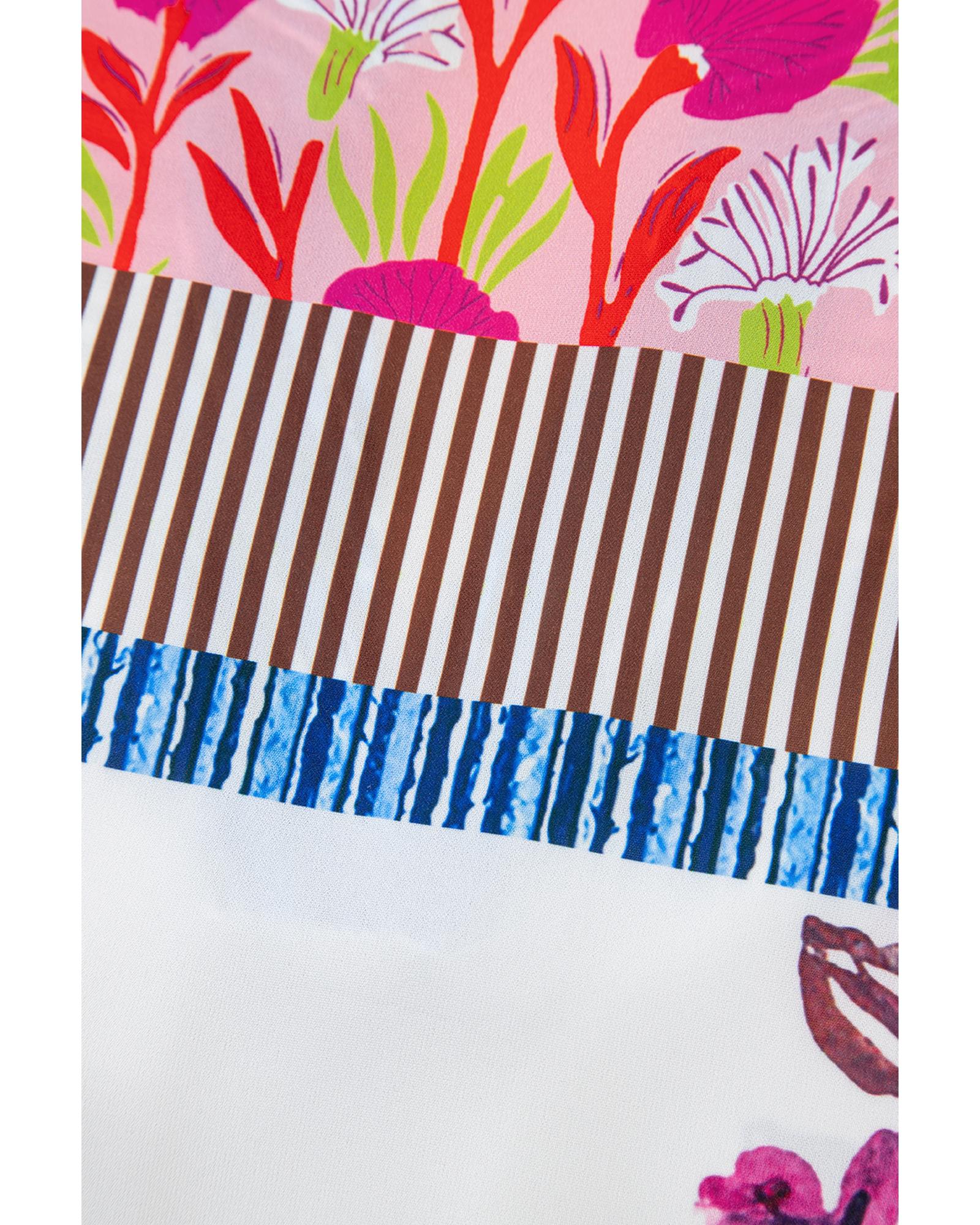 Azura Exchange Pink Floral Striped Patchwork Short Sleeve Split Neck ...