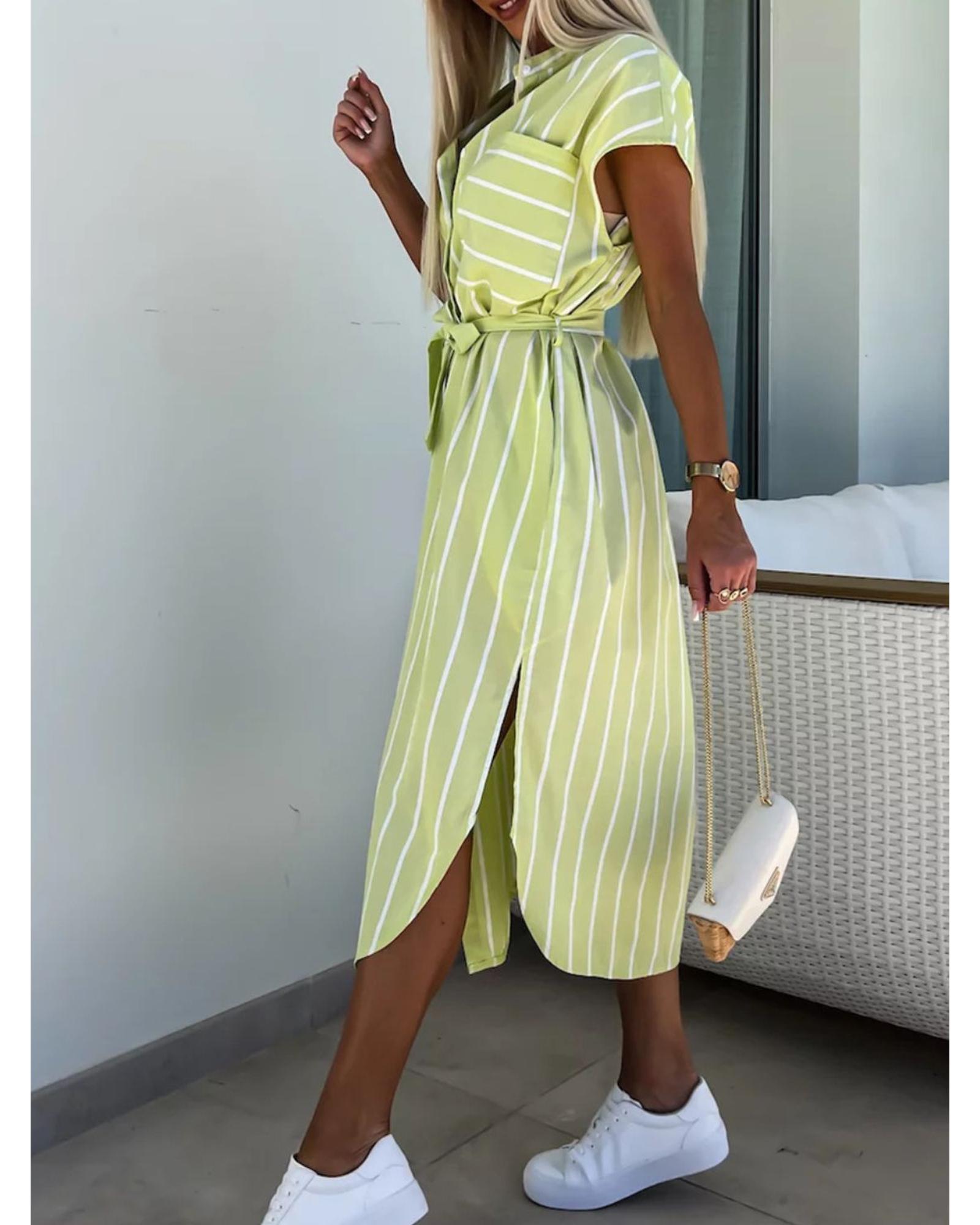 Everyday The Label Striped Midi Shirt Dress with Belt and Pockets Women ...